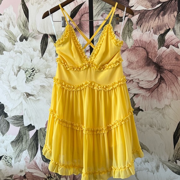 Lulus | Dresses | Lulus Stay Cute Yellow Tiered Ruffled Mini Dress ...